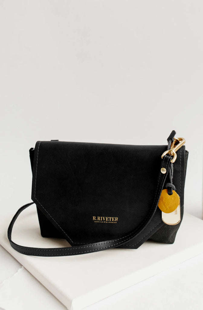 R. Riveter Patton Signature Black Canvas and Black Leather Crossbody C ...